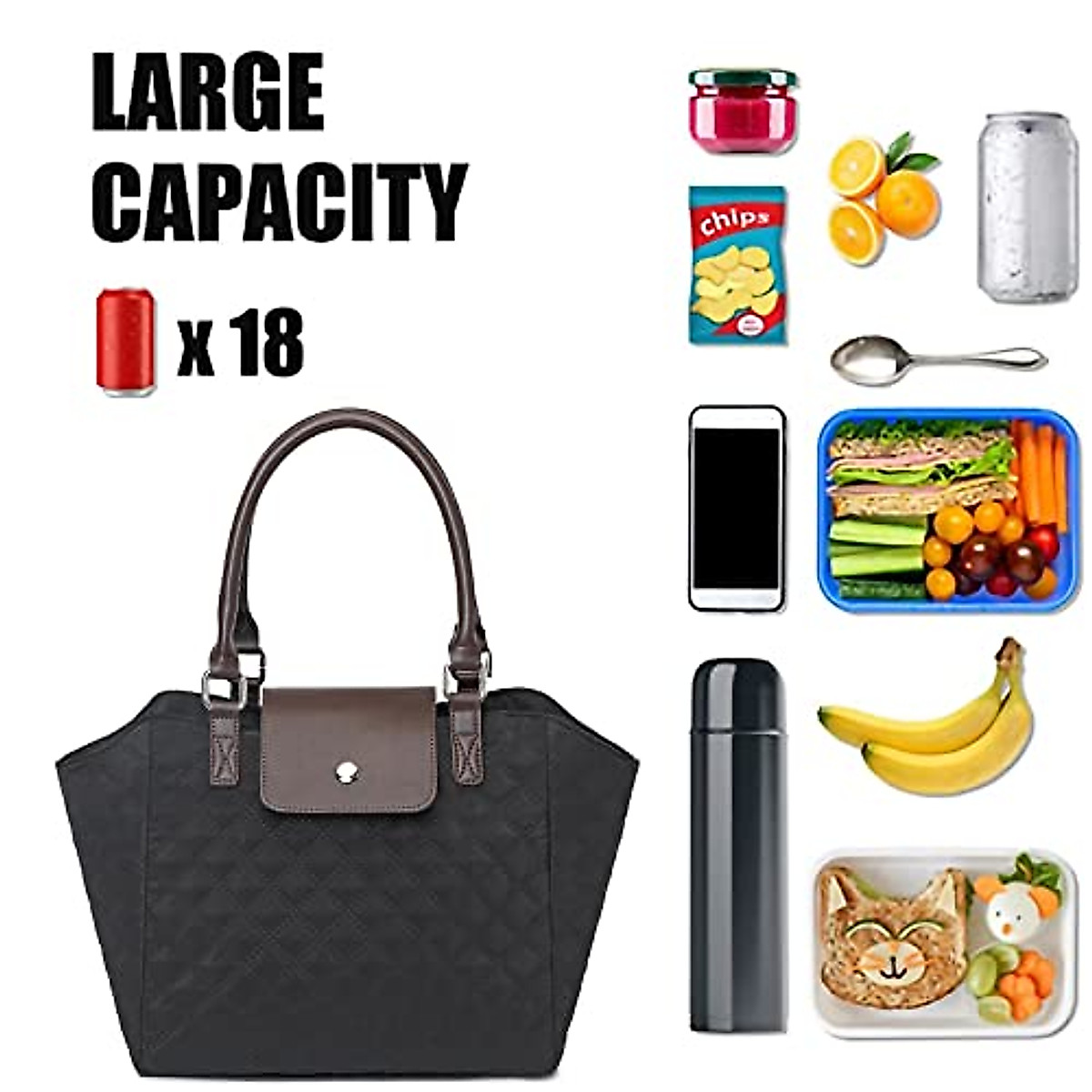 Lunch Bags for Women Insulated Lunch Tote Fashionable Large Lunch Cooler Bag Reusable Wide-Open Lunch Box for Work Shopping Picnic Hiking