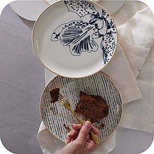 Corona 4 Salad plates Set |Cattleya 8.26 in - 21 cm | Service for 4 | Ceramic | Floral design | Set 4 platos ensalada |Cerámica