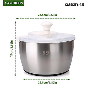 Stainless Steel Salad Rotator, 5-quart Vegetable Dishwasher,Lettuce Cleaner and Dryer, Stainless Steel Salad Spinner, Salad Spinner