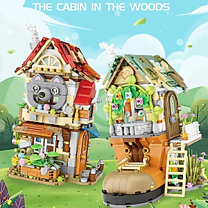Seyaom Folding Fairy Tale Series House Building Sets, DIY Building Block Creative Construction Play Set,Forest Cabin/Dwarf Cabin Bricks Model Set, for Teens Boys Girls (Dwarf Cabin)