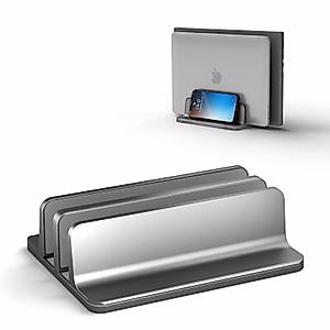 WZXHU Vertical Laptop Stand, 2 Slot Upright Laptop Holder Desk Organizer for MacBook/ Chromebook/ Surface/ HP/Lenovo/ Dell/ iPad Up to 17.3 Inches -Grey