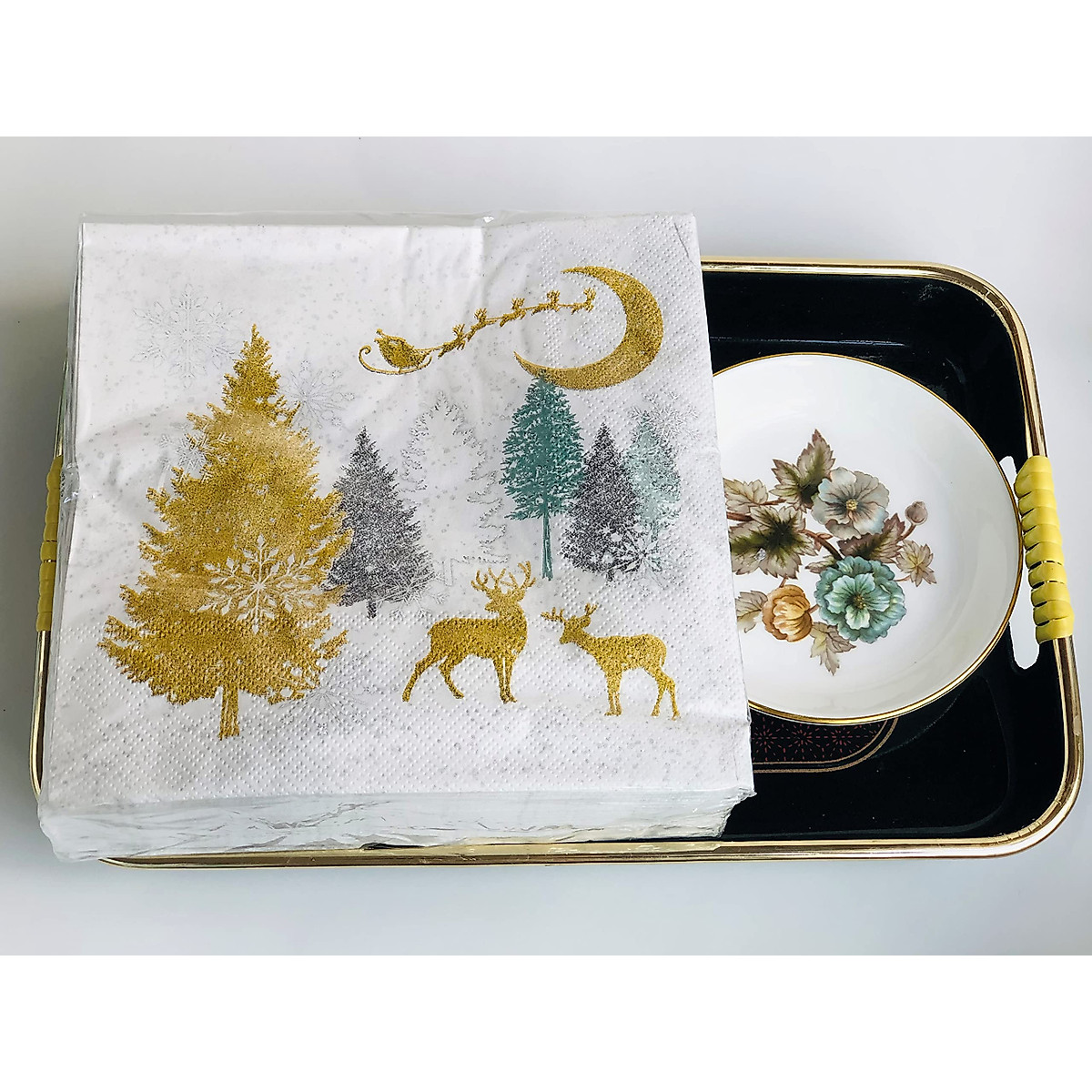 Nantucket 40-ct 13x13 Golden Deer Magic Christmas Napkins | Golden Winter Napkins for brunch party each 6.5''x6.5'' folded, 13''x13'' unfolded 4013315335