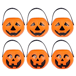 Toyvian 20Pcs Mini Round Pumpkin Bucket Halloween Plastic Pumpkin Candy Pail for Kids Trick or Treat (Random Style Eye Shape), 2.76 x 2.76 x 2.36 inches
