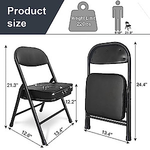 fusehome Mini Folding Chair, Portable Camping Chair with Padded Seat, Card Table Chairs, Lightweight and Compact Lawn Chair, for Patio, Garage, Camping, Fishing, Hiking, Hunting, Picnic, Beach, Black