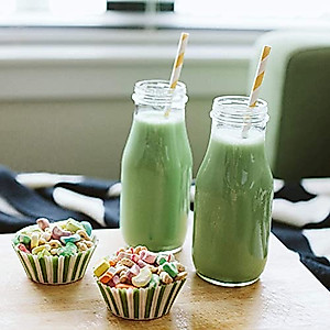 12 oz Glass Bottles, Clear Glass Milk Bottles with Silver Metal Airtight Lids, Vintage Breakfast Shake Clear Container, Vintage Drinking Bottles with Whiteboard Labels and Pen for Party,Kids,Set of 20