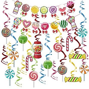UOMNICUE Candyland Party Decorations Set,Colorful Candyland Banner&Candy Themed Party Hanging Swirls Lollipop Decoration for Kids Birthday Party Supplies Baby Shower Home Classroom Sweet Shop Decor