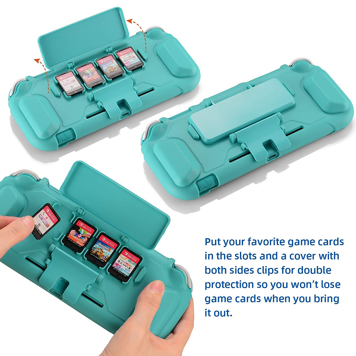 Protective Case Bundle for Nintendo Switch Lite, Tempered Glass Screen Protector, 4 Game Card Slots, Kick-Stand, Ergonomics Hand Grip, Shockproof, Anti-Scratch, Slim for Nintendo Switch Lite Case Blue