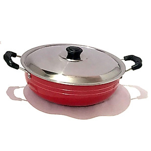YADNESH Kadai Nonstick Kadhai All Purpose Pan Non-Stick Aluminium Kadai Deep Karahi with Stainless Steel Lid 2 litres Free Scrubber and Paddle