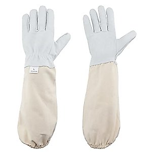 KINGLAKE GARDEN Beekeeper's Glove Beekeeping Gloves Bee Hive Gloves with White Vent Long Canvas Sleeve with Elastic Cuff