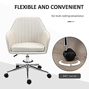 Vinsetto Mid-Back Home Office Desk Chair Swivel Armchair with Tub Shape Design & Lined Pattern Back for Living Room Home Office, Beige