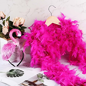 Solsew 8 Pcs Hawaii Flamingo Headband Pink Feather Boa Set Flamingo Headdress Costume Flamingo Accessories Hair Hoop for Carnival Tropical Summer Party Women Girls Kids Adult Hair Decoration