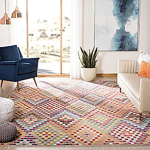 SAFAVIEH Monaco Collection Area Rug - 5'1" x 7'7", Multi & Beige, Boho Diamond Design, Non-Shedding & Easy Care, Ideal for High Traffic Areas in Living Room, Bedroom (MNC204F)