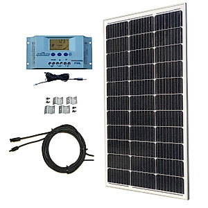WindyNation 100 Watt Monocrystalline Solar Panel Off-Grid Kit with P30L LCD PWM Charge Controller + Solar Cable + Mounting Brackets for RV, Boat, Off-Grid