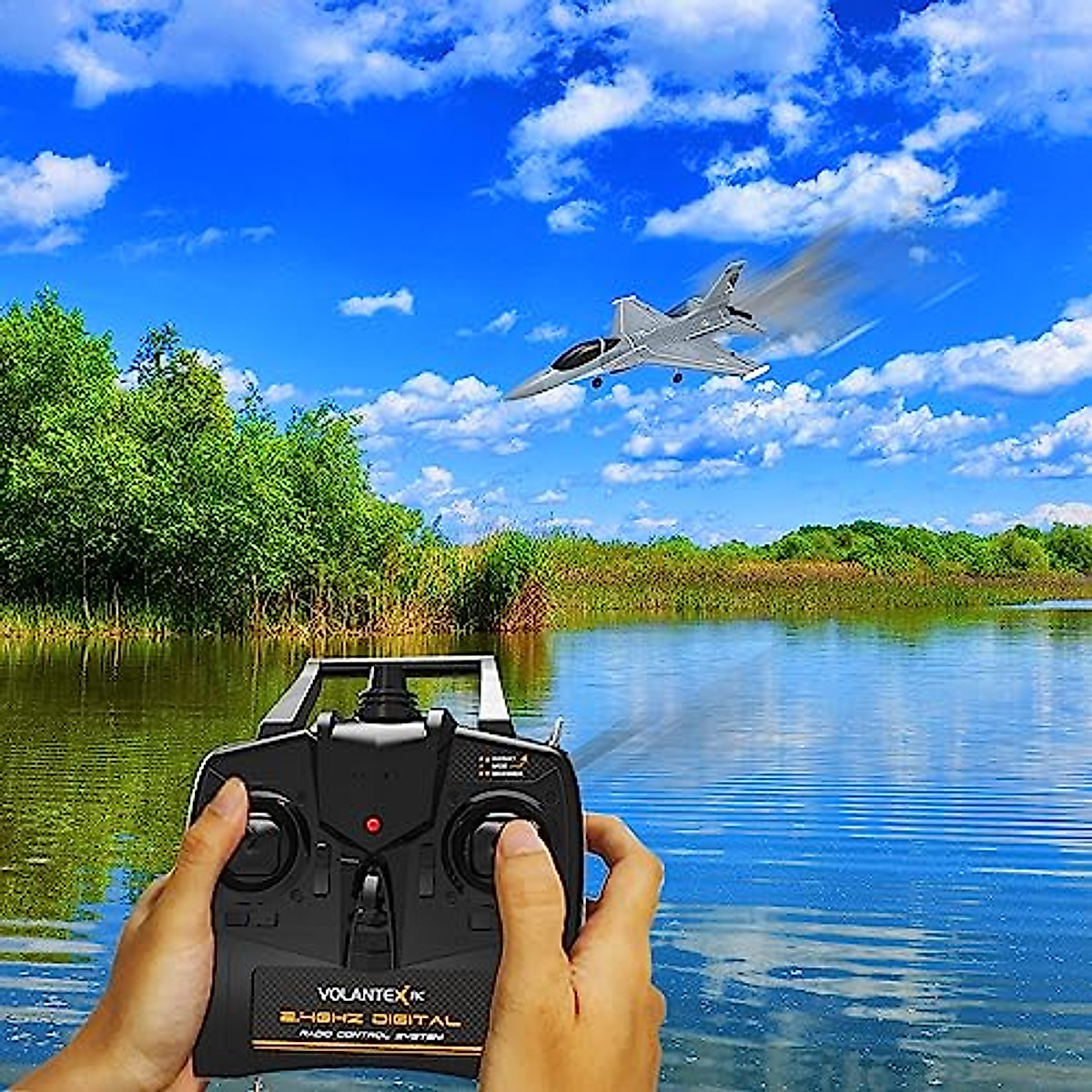 VOLANTEXRC 4CH RC Plane 2.4GHz RC Jet F-16 Fighting Falcon RC Airplane Fighter Ready to Fly with Xpilot Stabilizer System, One Key Aerobatic Perfect for Adults (761-10)