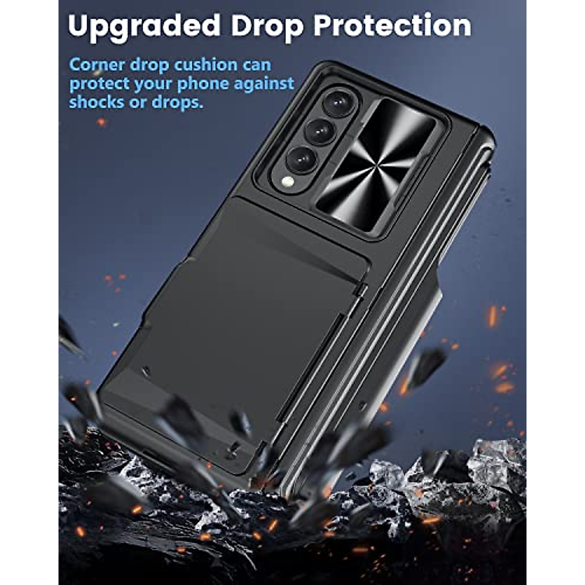 Viaotaily for Galaxy Z Fold 4 Case with S Pen Holder & Card Holder & Hinge Protection, Built-in Screen Protector & Slide Camera Cover, Durable Wallet Phone Case for Samsung Z Fold 4 5G 2022 (Black)