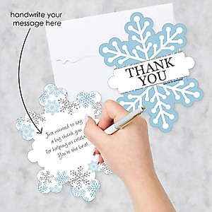 Big Dot of Happiness Winter Wonderland - Shaped Thank You Cards - Snowflake Holiday Party and Winter Wedding Thank You Note Cards with Envelopes - Set of 12