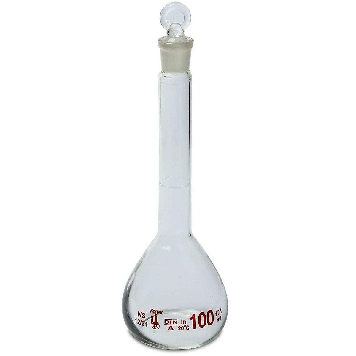 Volumetric Flask Set - 4 Sizes - 100, 250, 500, and 1000ml, 3.3 Boro Glass, Class A, Ground Stopper, Karter Scientific 213W18