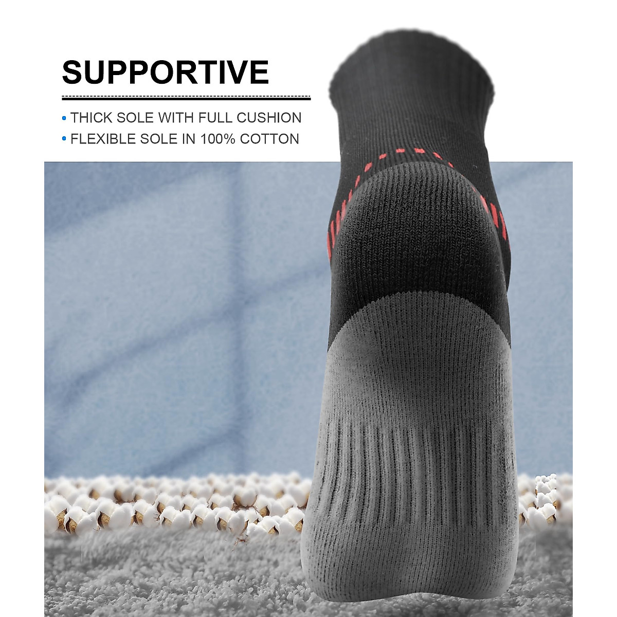 BULLIANT Men Athletic Socks, Compression Sports Crew Socks Cushioned For Men Outdoor Running Hiking-Arch Compression Support(6Pairs,Shoes Size:Men 11-13)