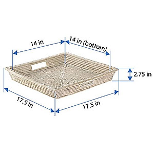 KOUBOO 1020047 La Jolla Rattan Square Serving Tray, 17.5" x 17.5" x 2.75", White Wash
