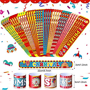 Junkin 90 Pcs Carnival Party Favor Supplies Carnival Slap Bracelets Carnival Stickers Carnival Circus Party Favors Circus Clown Animal Slap Bracelets Circus Stickers for Birthday Baby Shower Decor