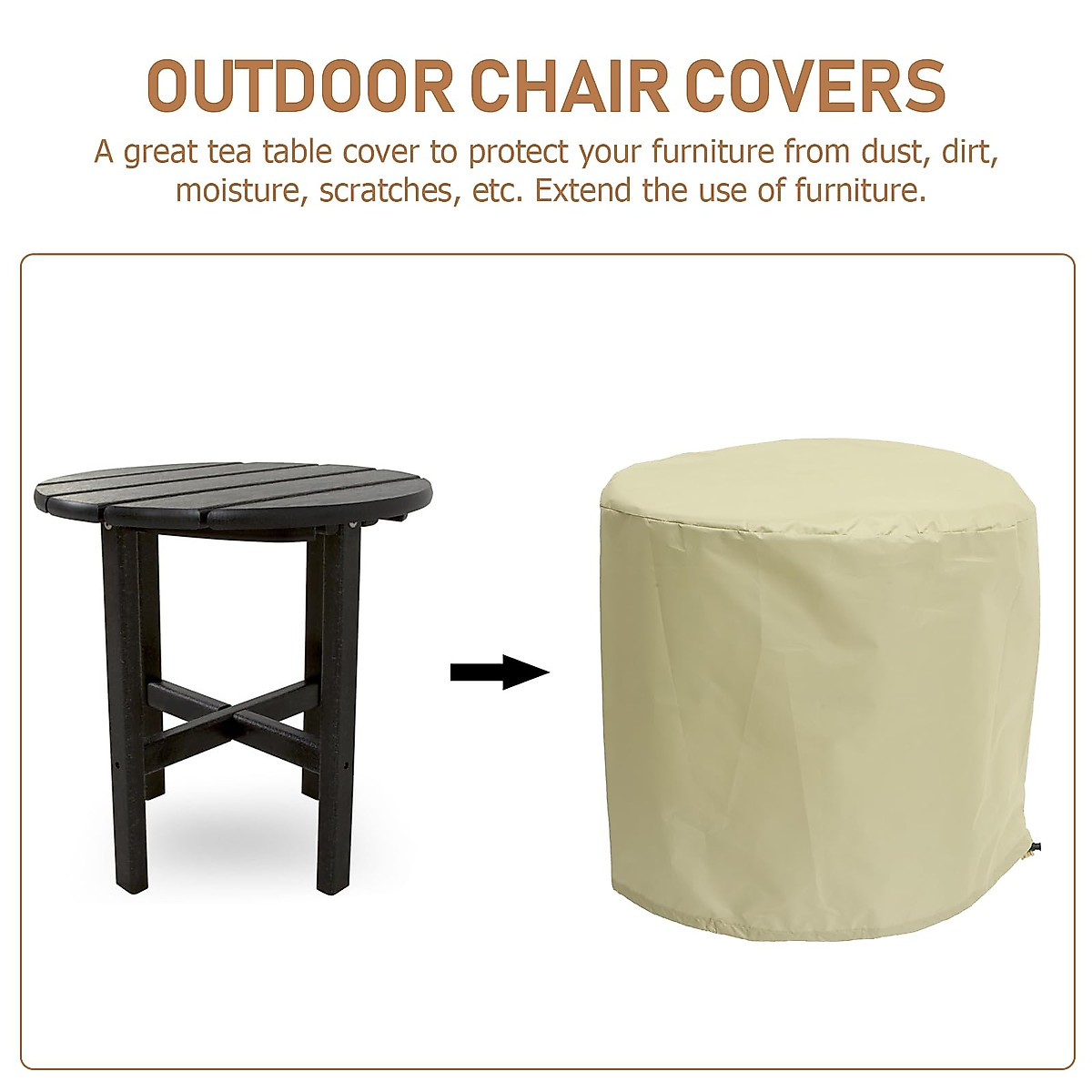 Yardwe Round Patio Table Cover Furniture Cover Outdoor Coffee Table Covers Tea Table Covers, 17.6 x 18.4 Inches