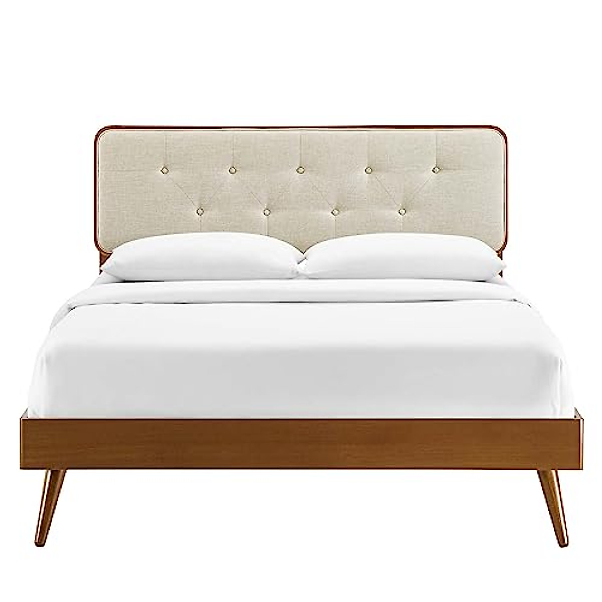 Modway MOD-6648-WAL-BEI Bridgette Twin Wood Platform Bed with Splayed Legs, Walnut Beige