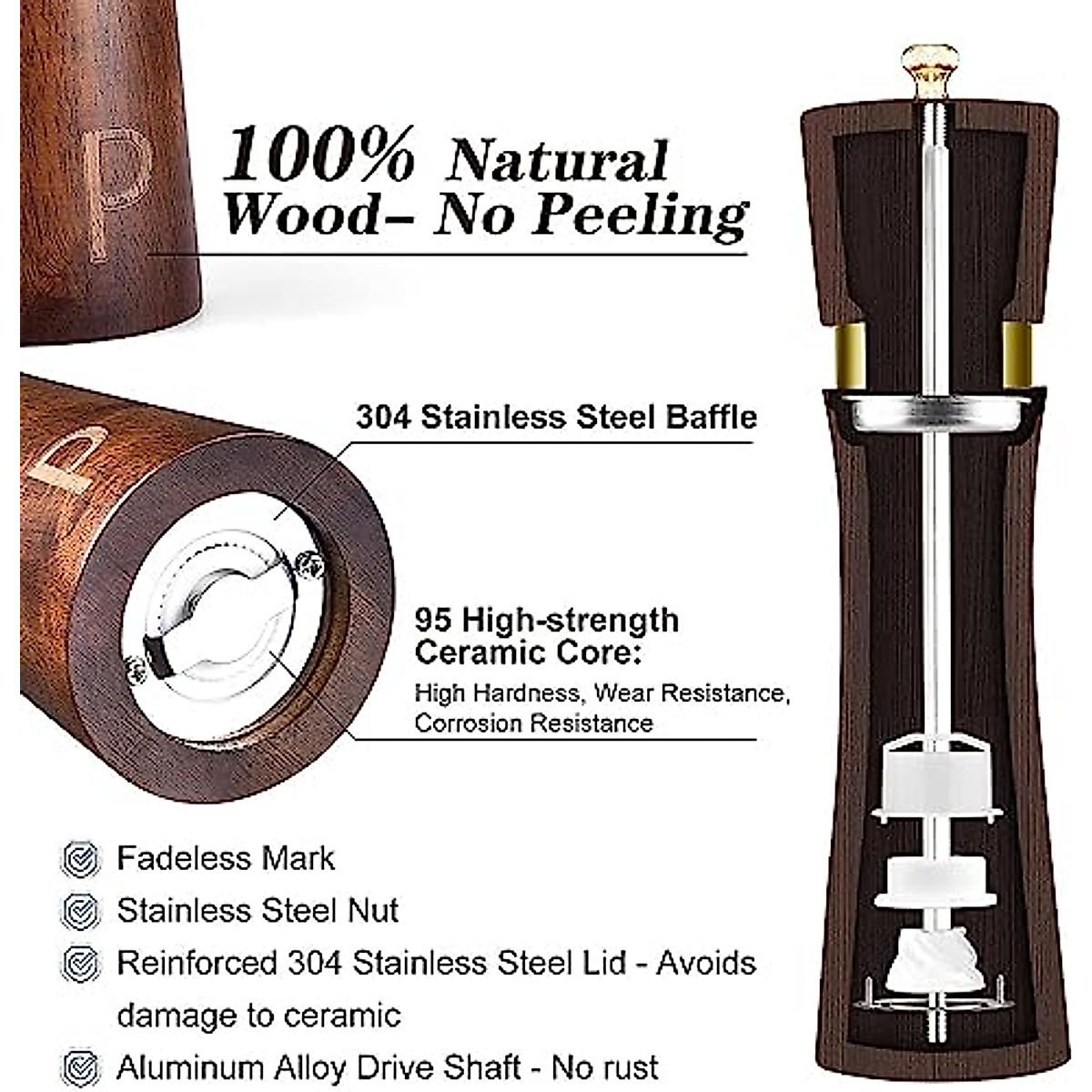 Premium Tableware Gifts With Adjustable Coarseness Salt Refillable Salt Grinder Shaker Mill Manual Wood Pepper Mill