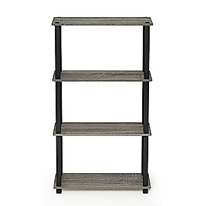 Furinno Turn-N-Tube 4-Tier Multipurpose Shelf Display Rack, Square Tube, French Oak Grey/Black
