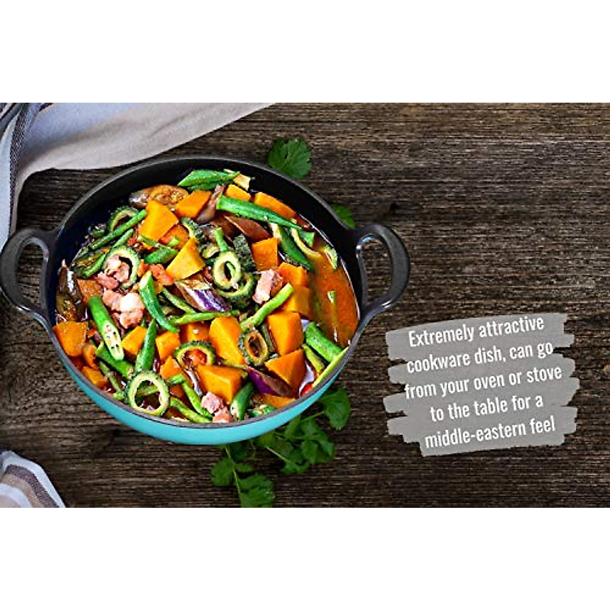 Bruntmor 3 Qt Enamel Cast Iron Balti Dish - Nonstick Handi for Curries, Asian Wok, Dutch Oven for Casseroles, Stovetop Stir Fry Pan