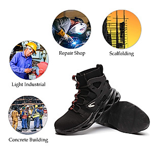ORISTACO Work Safety Steel Toe Boots, Lightweight Breathable Industrial Construction Boots, High Cut 799 Black 45