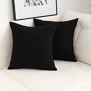 Jeneoo Black Decorative Square Thick Throw Pillow Covers Boucle Couch Cushion Case for Livingroom Sofa Decor, Set of 2, 18 x 18 Inch