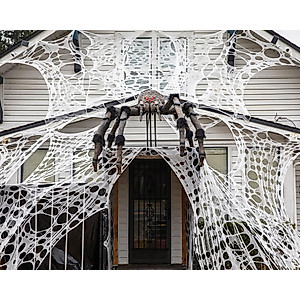 DUALFUN Outdoor Halloween Decorations Spider Web, 450 sqft Stretchy Halloween Spider Web, Beef Netting Roll Spider Web for Halloween Decor, Haunted House (Spiders Not Included)