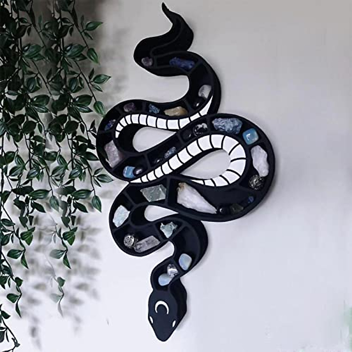 COUNTOOZQ Creative Floating Shelves Snake Shape Wall Decor Wood Wall Shelves Decorative Wall Hanging Crystal Display Shelf for Crystal Stones Chakrastones Mineral Rocks,A