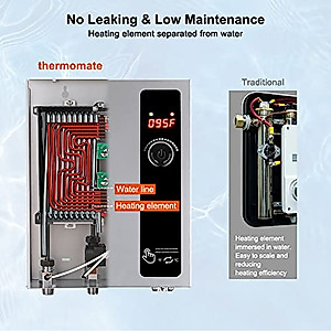 thermomate Electric Tankless Water Heater, 11kW at 240 Volt, On Demand Instant Hot Water Heater, Self Modulating Energy Saving, Save Space, 2.15GPM at 35°F Rise