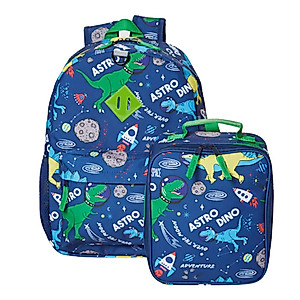 RALME 16 Inch Dinosaur Backpack with Lunch Box Set for Boys or Girls, Value Bundle, Blue