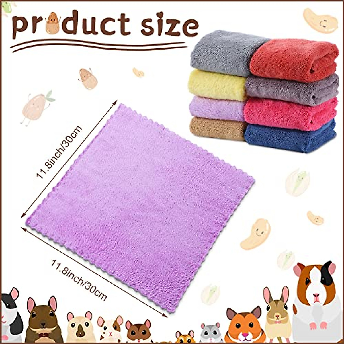 8 Pieces Guinea Pigs Blankets Guinea Pig Accessories Hamster Fleece Cage Liners Small Animal Bedding Mats Bathe Towels Warm Blankets for Guinea Pig Hamster Ferrets Hedgehogs