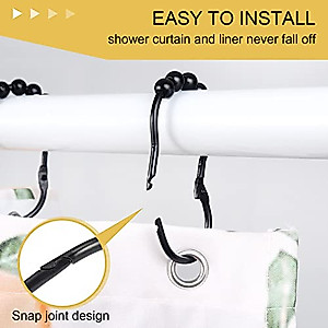 Shower Curtain Rings, SUTINE Shower Curtain Hooks, Wide Snap Shower Curtain Hooks Rust Proof, Anti-Fall Metal Shower Hooks for Shower Curtain, Glide Smoothly Shower Rings for Curtain, Black,12Pcs