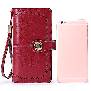 SENDEFN Wallets for Women Genuine Leather Credit Card Holder with RFID Blocking Large Capacity Wristlet