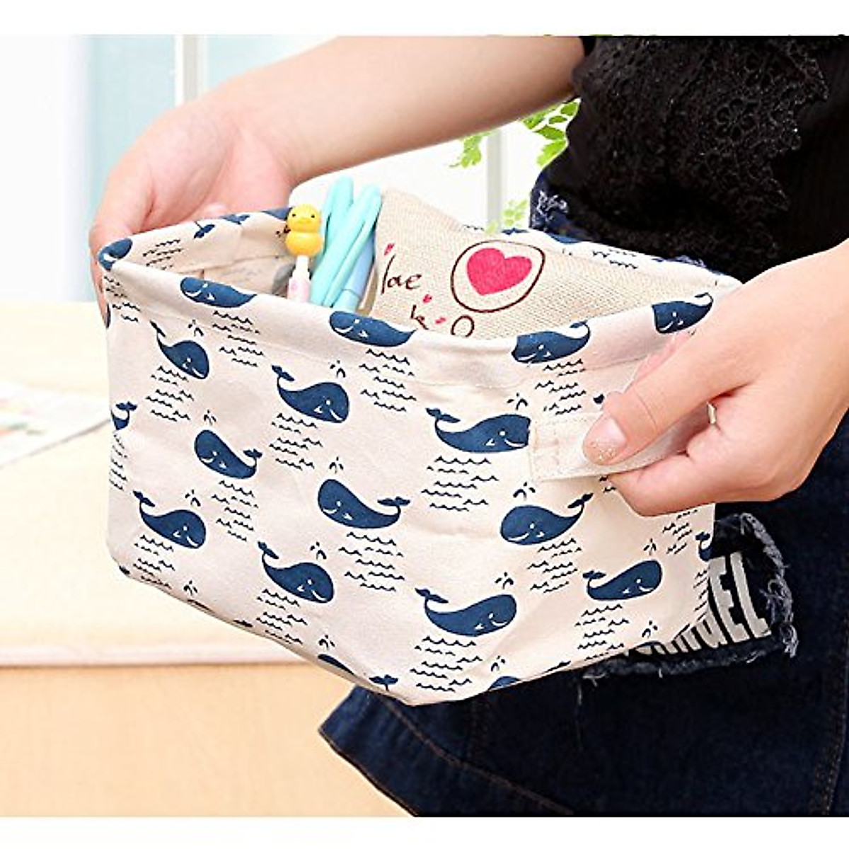 LEFV™ Foldable Storage Basket Small Multi-Function Linen Sorter Bag Case Open Bin for Toys Tidy Clothes Socks Underwear Bra Lingerie Makeup (Hedgehog)