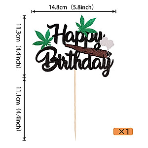 1 Pack Happy Birthday Cake Topper Glitter 420 Birthday Theme Cake Pick Pot Weed Leaves Cake Decorations for Men Women 420 Happy Birthday Party Supplies