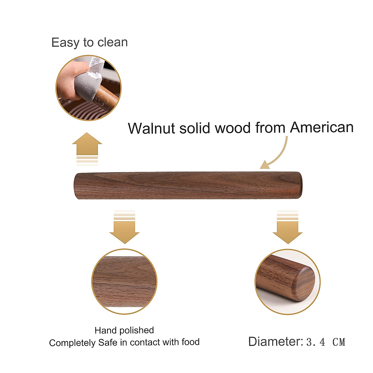 Muso Wood Small Rolling Pin for Baking,Wooden Rolling Pin 11 inches for Fondant, Pie Crust, Cookie, Pastry, Dough-Easy to Clean(Walnut)