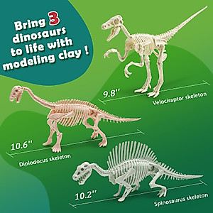 Drama Planet Air Dry Clay Dinosaur Craft Kit for Kids, Build and Design Your Own Dinosaurs with Modeling Clay, 3 Dinosaur Fossil Skeletons, Gifts for Boys and Girls Ages 6 & Up