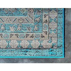 Unique Loom Taftan Collection Border Geometric Tribal Inspired Design Area Rug, 4 ft x 6 ft, Turquoise/Gray
