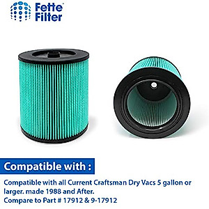 Fette Filter - 17912 & 9-17912 Vacuum Filter with High Efficiency Particle Air Filter Material Compatible with Craftsman. Compare to Part # 17912 & 9-17912. Pack of 2