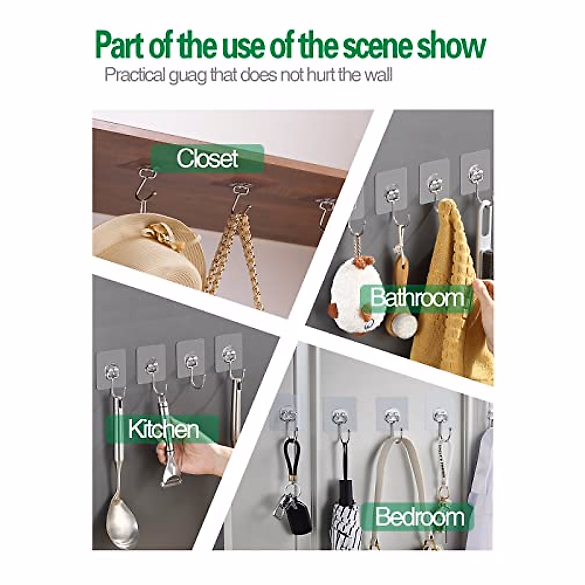 EKE 12 Pack of Large Adhesive Hook Wall Hooks with 40Ib Load Capacity (max) for Hanging Stainless Steel Towels and Coats, Suitable for Kitchens, bathrooms, Homes and Offices (12).