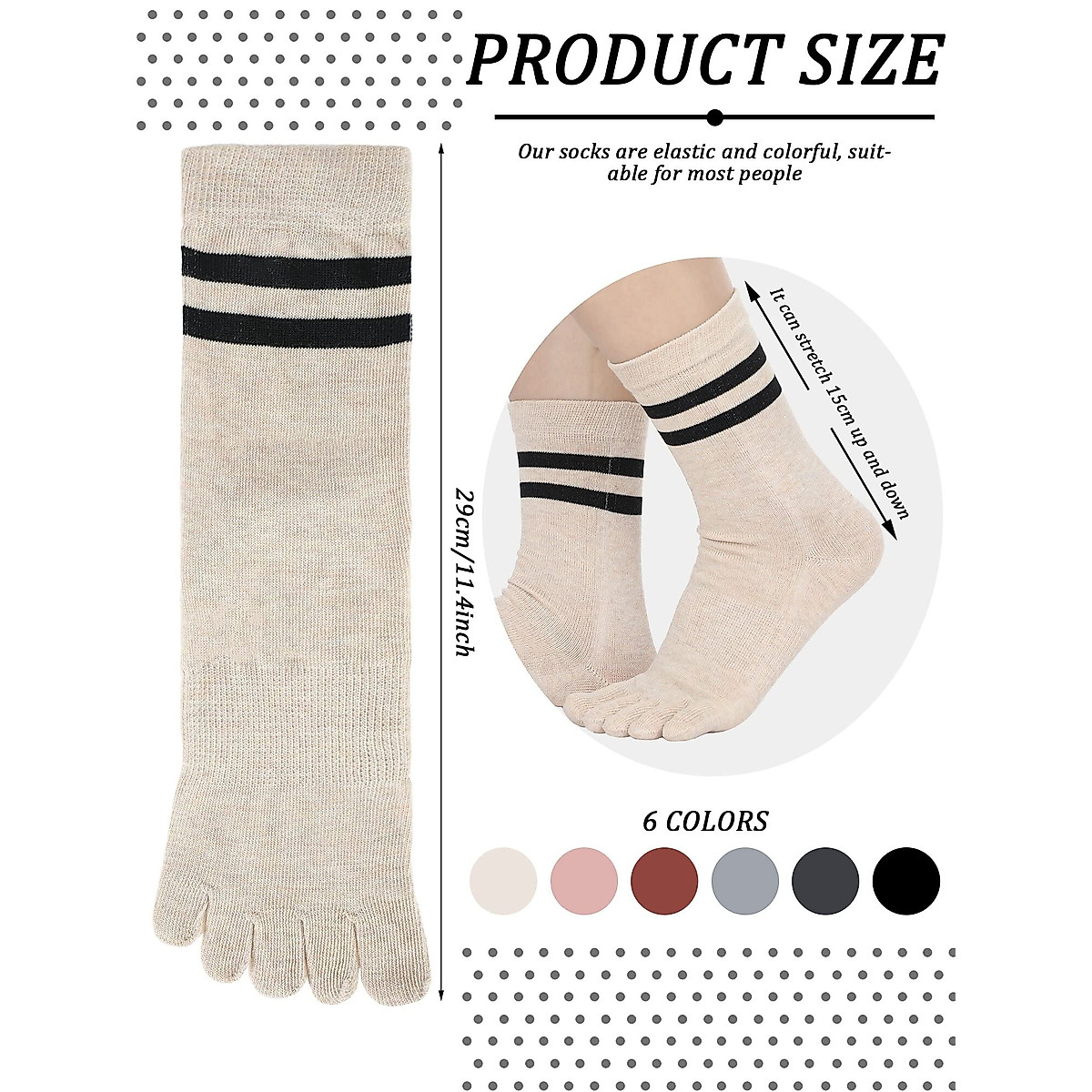 Zhanmai 6 Pairs Women Toe Socks Cotton Five Toe Socks for Running Toe Separator Socks Breathable Athletic Sock for Women Men (Multicolor)