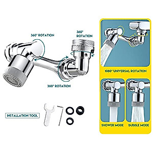 SLDHFE Universal Rotating Faucet Extender, 1080 Big Angle Degree Swivel Kitchen Sink Faucets Aerator, Splash Filter Rotatable Robotic Arm 2 In 1 Faucet Attachment Dual Mode