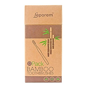 12 Individual Pack Premium Bamboo Toothbrush-All Natural Organic Waveform Toothbrushes with Charcoal Infused BPA Free Medium Bristles, Teeth Whitening, Biodegradable Eco Friendly, Vegan, Kooler-Things