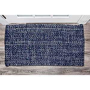 CHARDIN HOME Navy & White Cotton Throw Rug, 21x34 Inches Area Rug for Bathroom Kitchen entryway, Reversible Handwoven Rug Machine Washable.