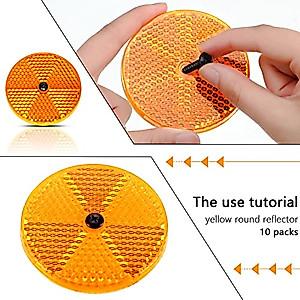 10 Pack Front Reflector Round Reflector for Driveway Fence Gate Posts Trailers Safety Reflectors Automobiles Boats Mailboxes Reflector with Center Mounting Hole (Yellow)